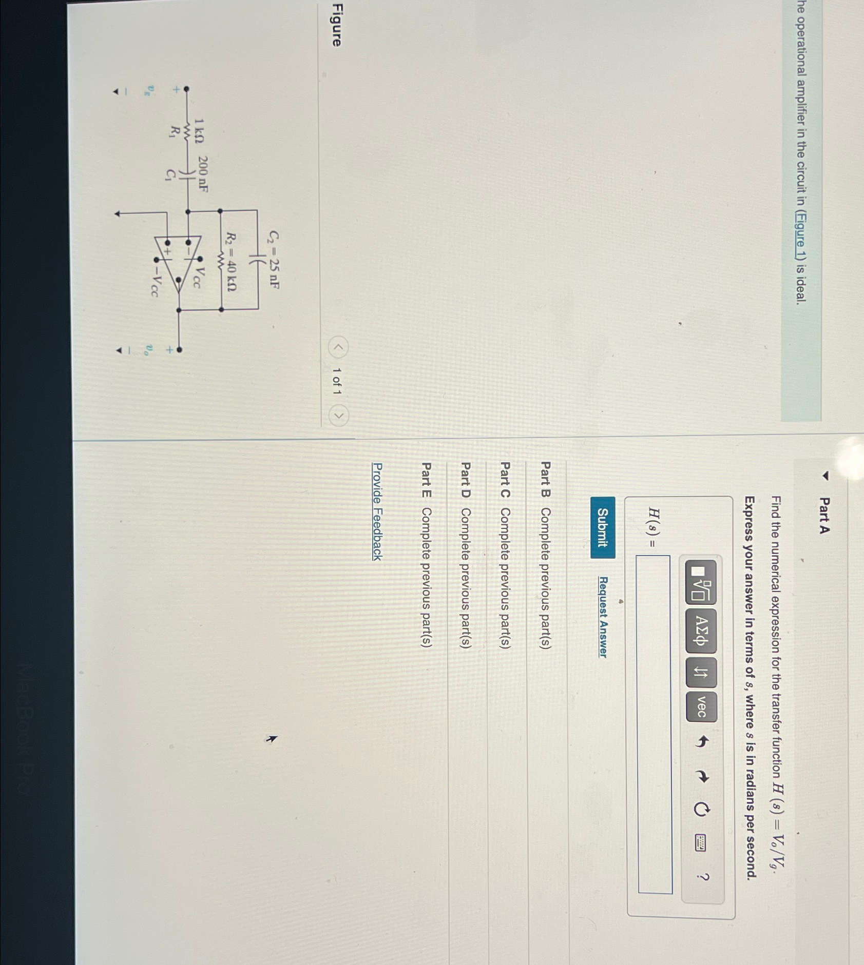 he operational amplifier in the circuit in (Figure 1) | Chegg.com