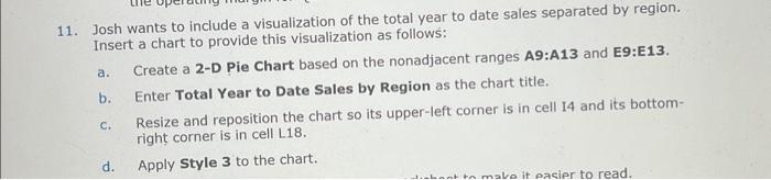 Solved 11. Josh wants to include a visualization of the | Chegg.com