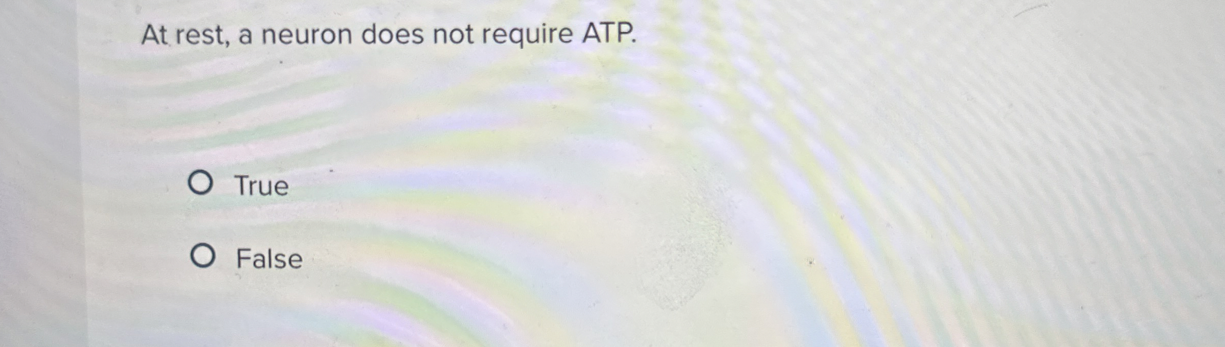 Solved At rest, a neuron does not require ATP.TrueFalse | Chegg.com