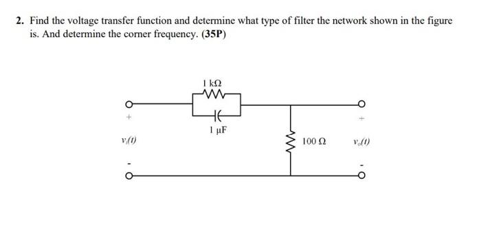 Solved 2. Find the voltage transfer function and determine | Chegg.com