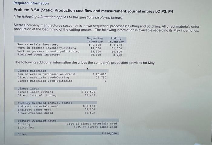 Solved Problem 3-5A (Static) Production cost flow and | Chegg.com