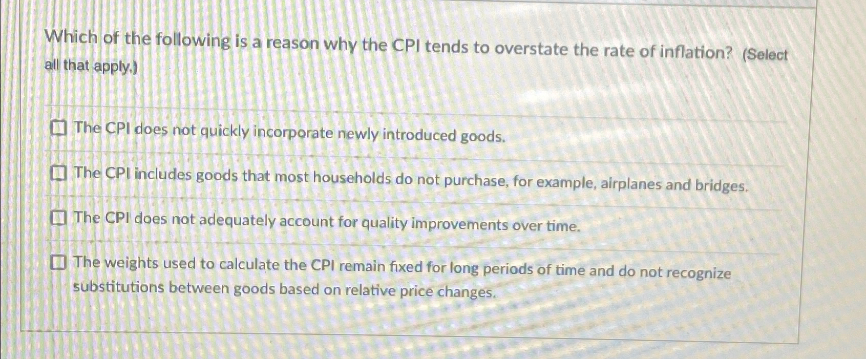 Solved Which of the following is a reason why the CPI tends | Chegg.com