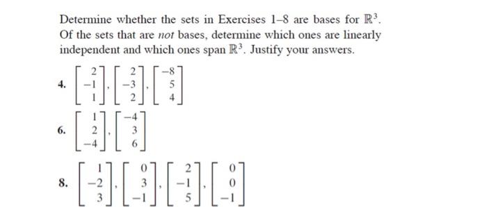 Solved Determine Whether The Sets In Exercises 1 8 Are Bases