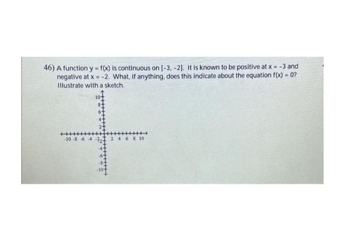 Solved 46) A function y=f(x) is continuous on [−3,−2]. It is | Chegg.com