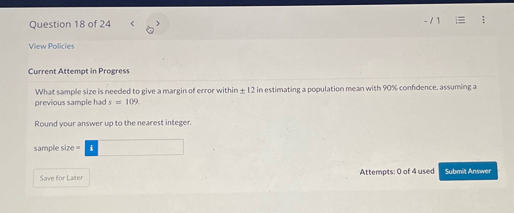 Solved Question 18 ﻿of 24View PoliciesCurrent Attempt in | Chegg.com