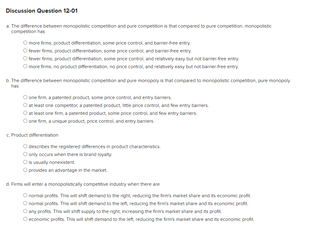 Solved Discussion Question 12-01a. ﻿The difference between | Chegg.com
