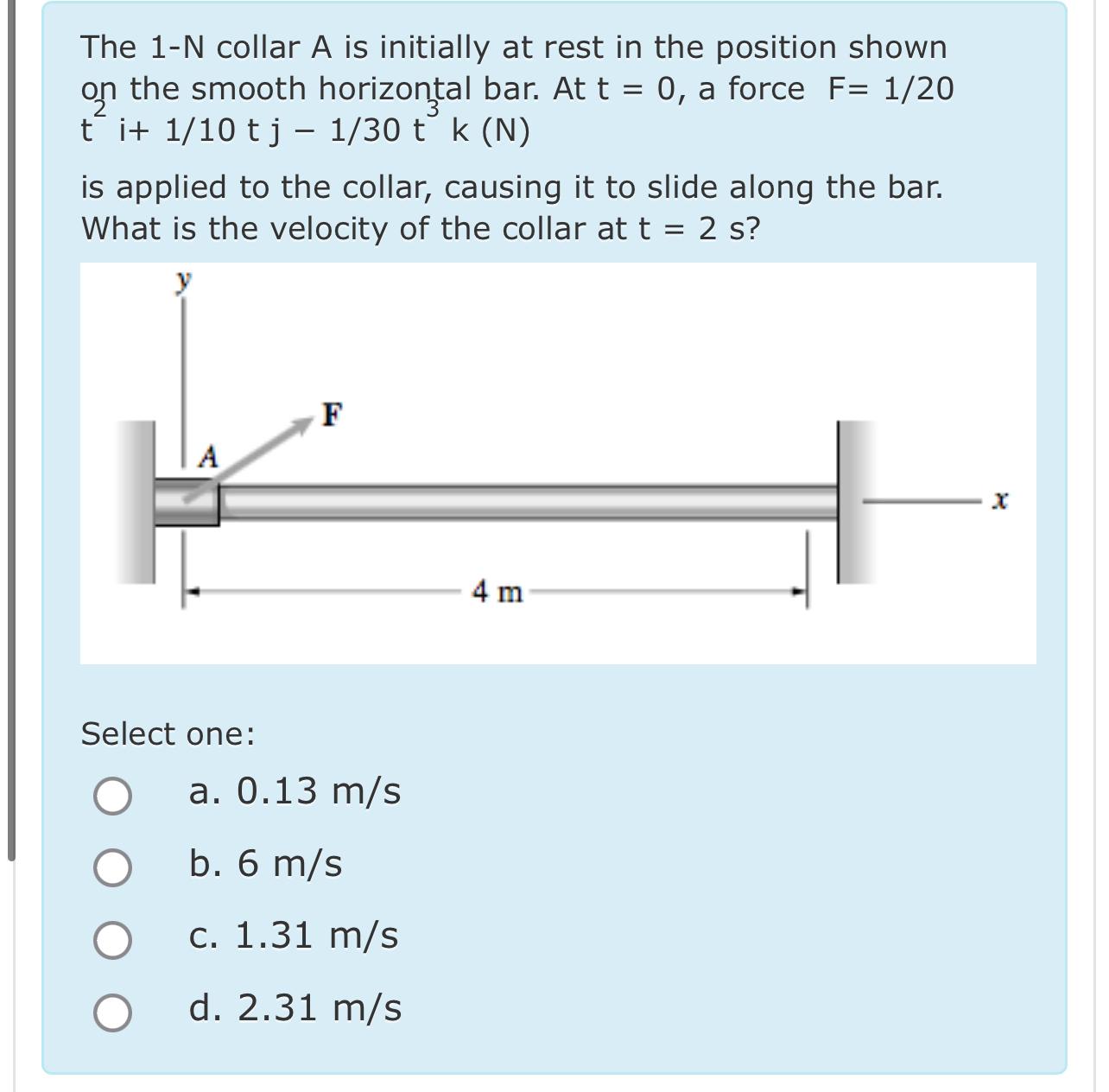 Solved The 1-N ﻿collar A ﻿is initially at rest in the | Chegg.com