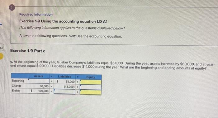 Solved Required information Exercise 1-9 Using the | Chegg.com
