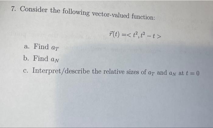 Solved 7. Consider the following vector-valued function: | Chegg.com