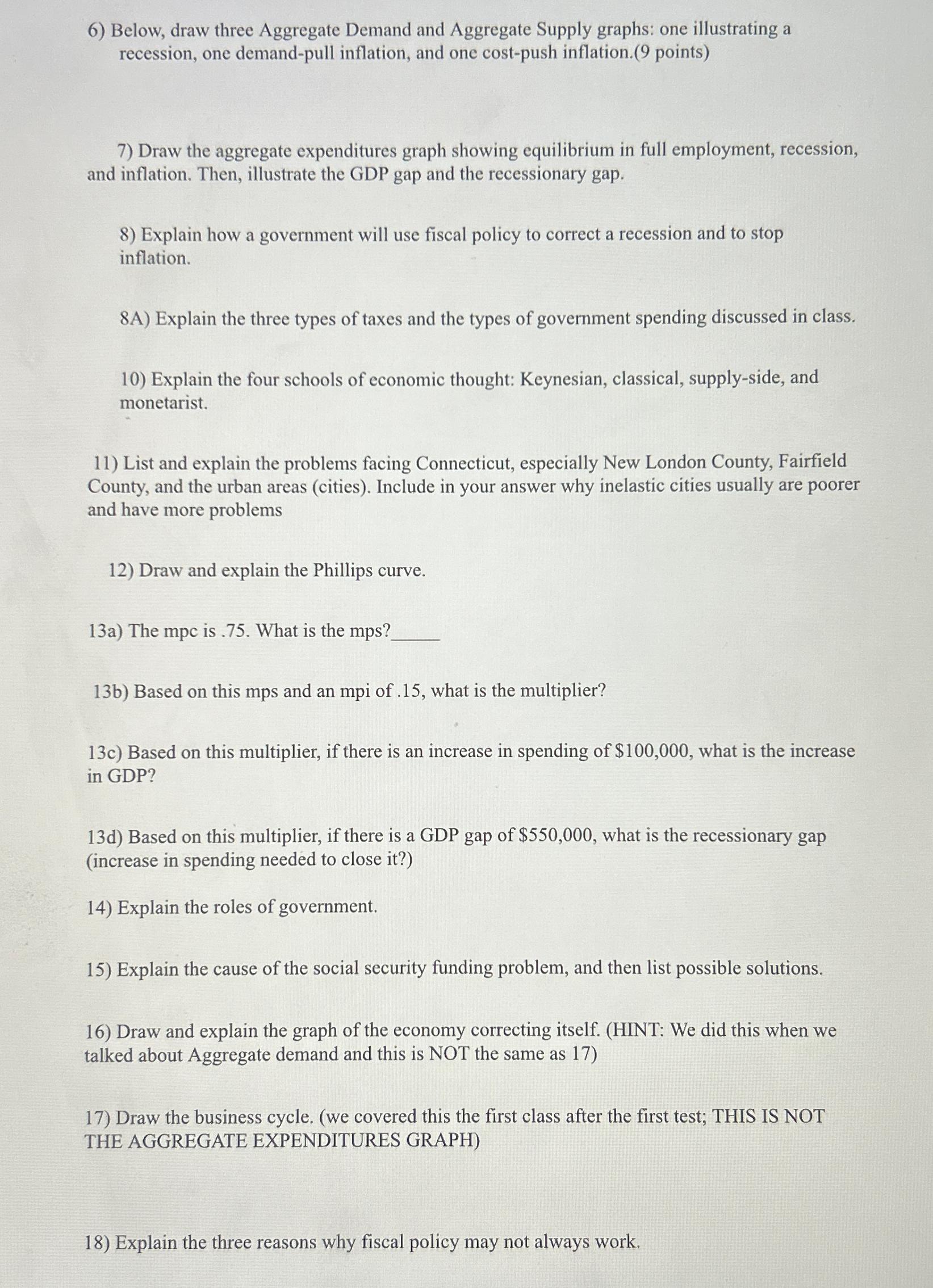 Solved Below, draw three Aggregate Demand and Aggregate | Chegg.com