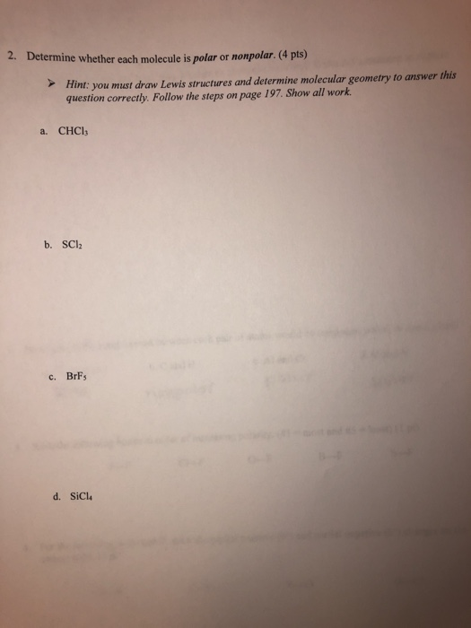 Solved 2 Determine Whether Each Molecule Is Polar Or 9222