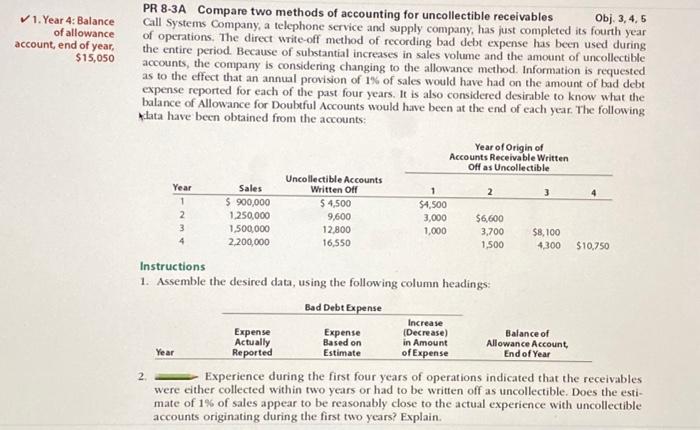 Solved 1. Year 4: Balance of allowance account, end of | Chegg.com