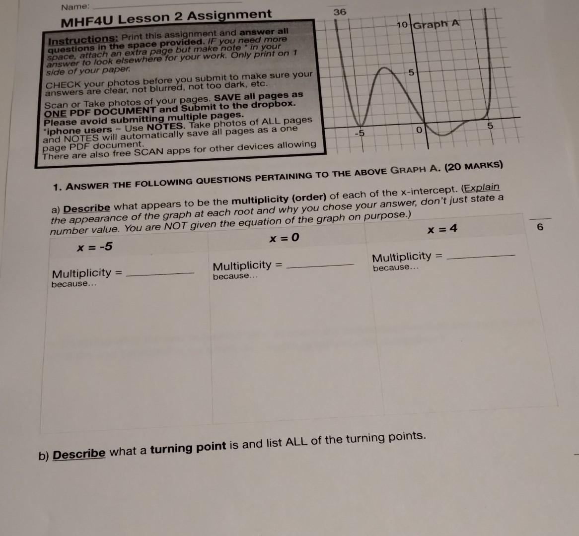 Solved MHF4U Lesson 2 Assignment Instructions: Print this | Chegg.com