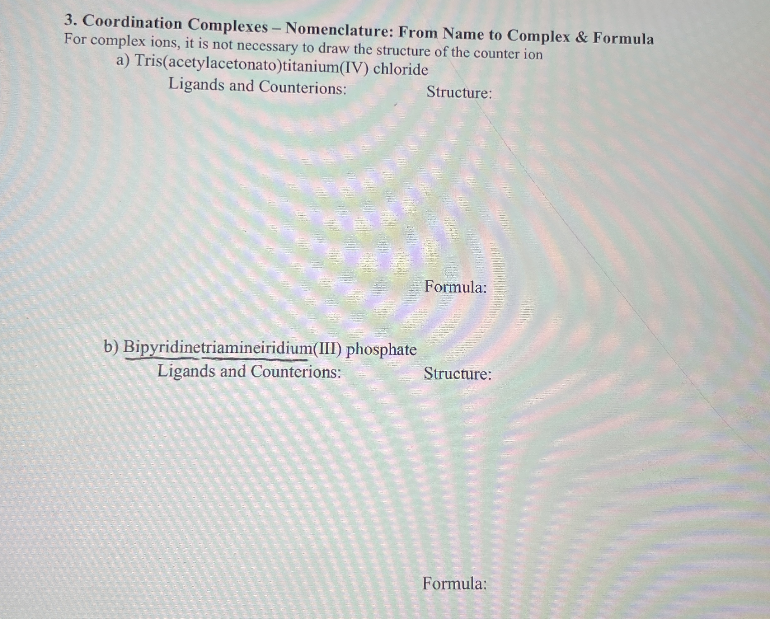 Solved Coordination Complexes - ﻿Nomenclature: From Name to | Chegg.com