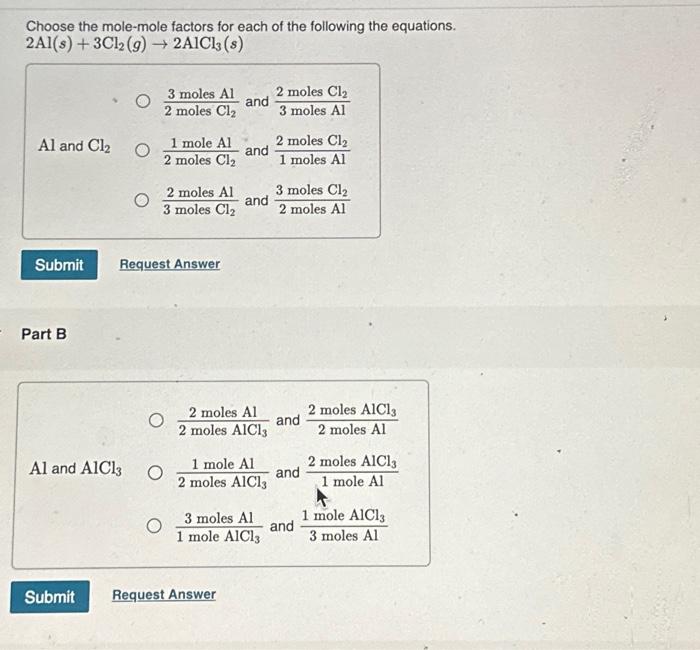 Solved Choose the mole-mole factors for each of the | Chegg.com