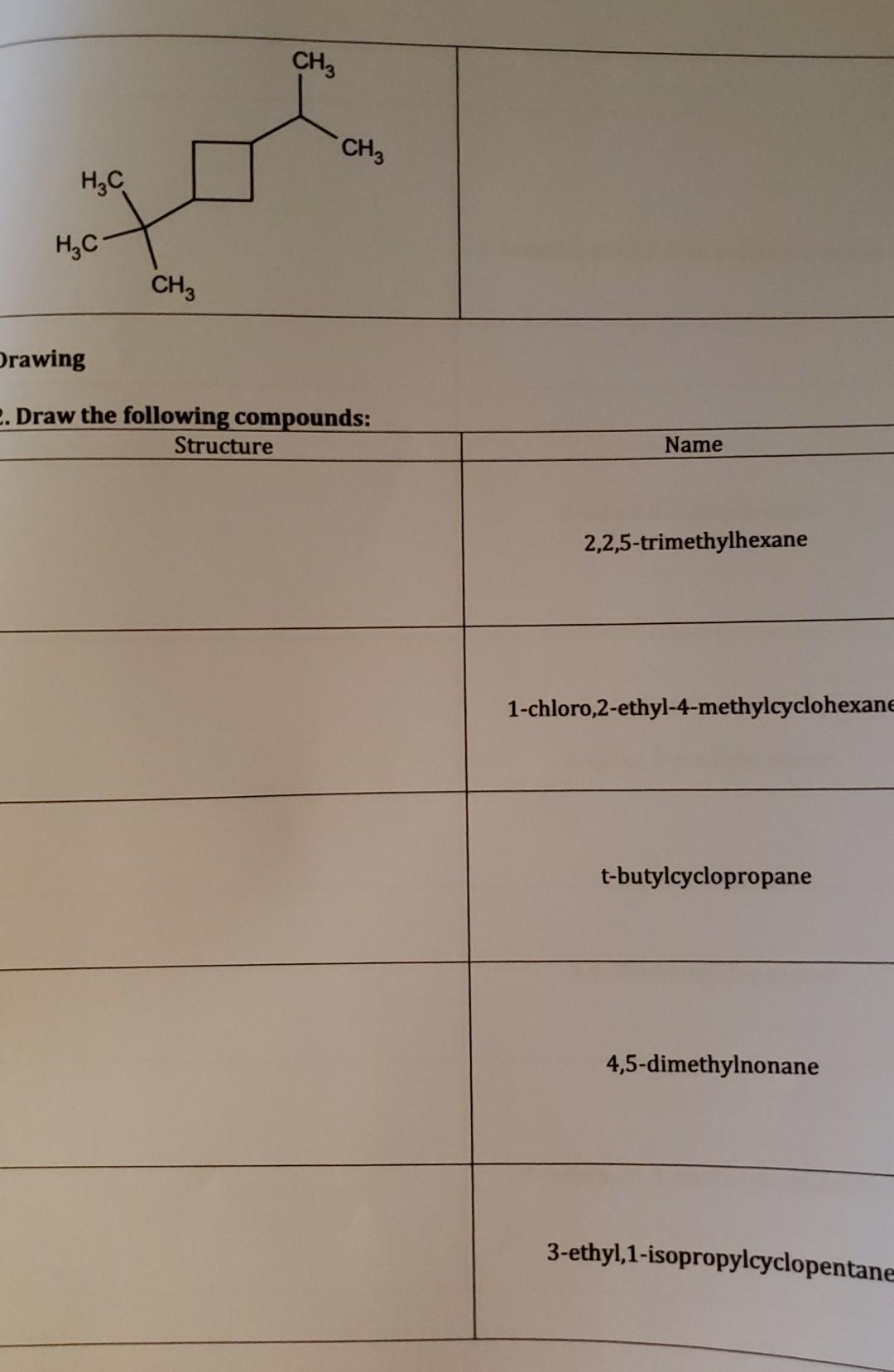 Solved CHZ CH3 H₂C H₂C CH Drawing 2. Draw the following | Chegg.com