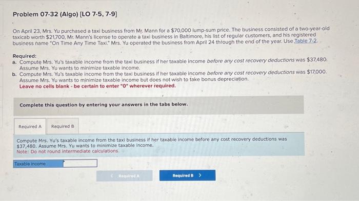 Solved On April 23, Mrs. Yu purchased a taxi business from | Chegg.com