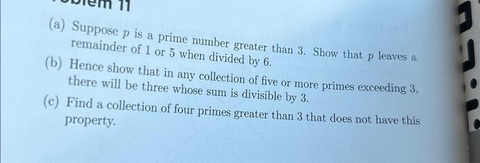 Solved (a) Suppose p is a prime number greater than 3. Show | Chegg.com