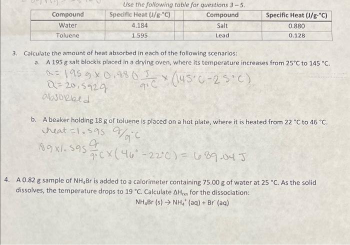 Solved 3. Calculate the amount of heat absorbed in each of | Chegg.com
