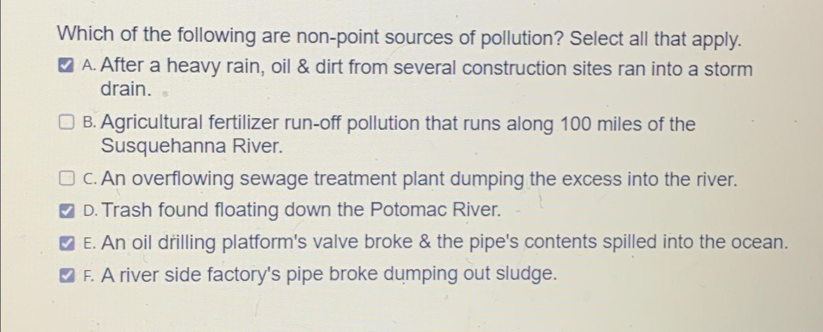 Which of the following are non-point sources of | Chegg.com