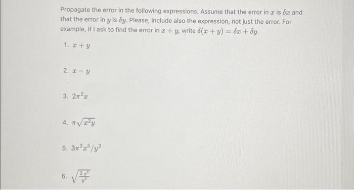 Propagate the error in the following expressions. | Chegg.com