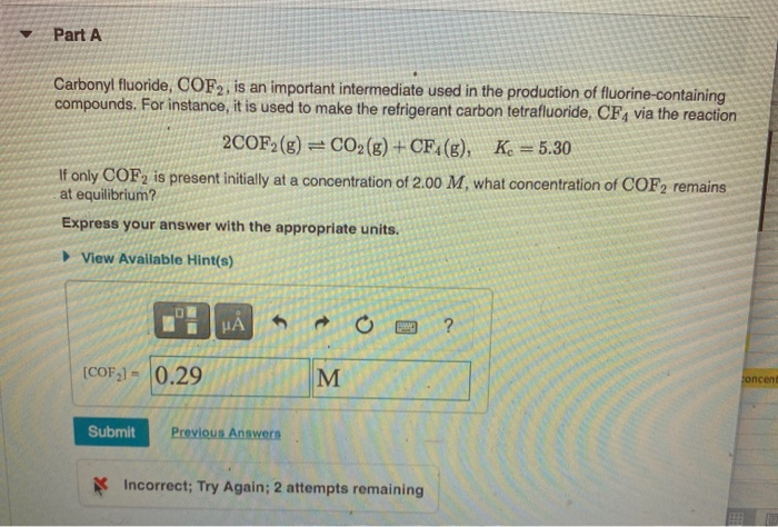 Solved Part A Carbonyl fluoride, COF2, is an important | Chegg.com