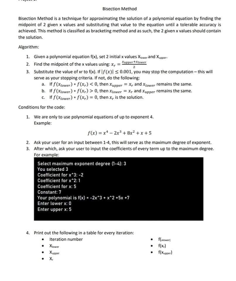 Solved Bisection Method Bisection Method is a technique for | Chegg.com