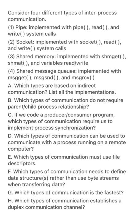 Solved Consider four different types of inter-process | Chegg.com