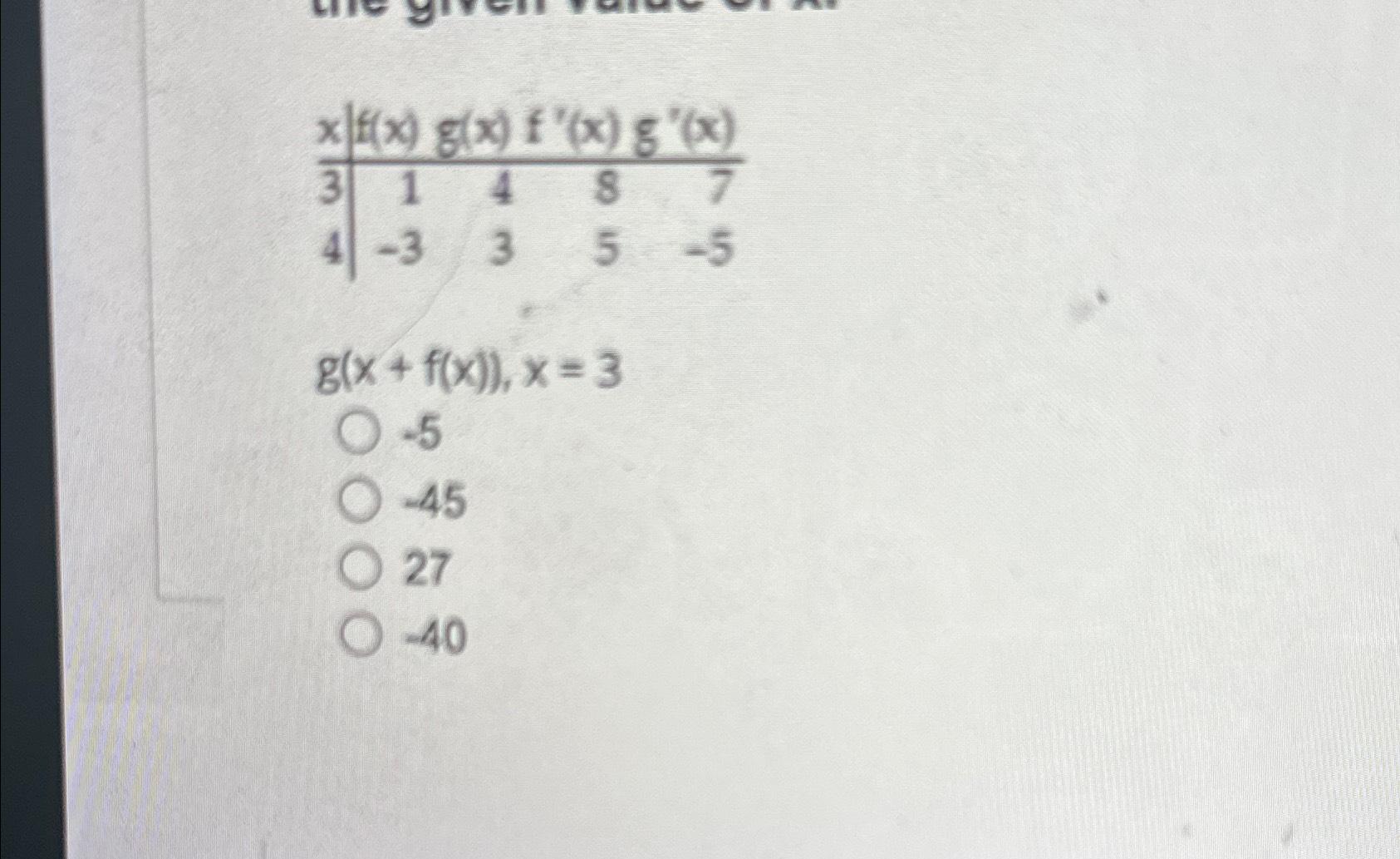 Solved |]):}3,1,4,8,7[4,-3,3,5,-5find the derivative with | Chegg.com