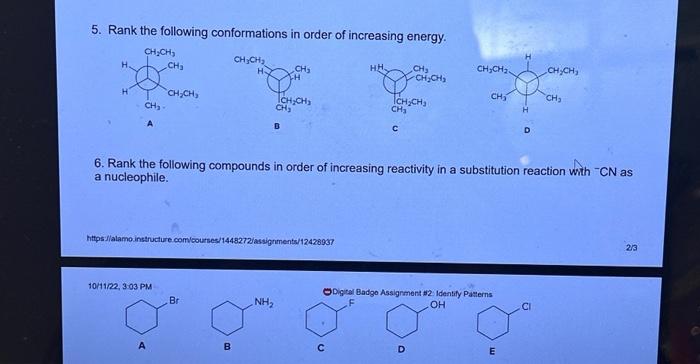 Solved 5. Rank the following conformations in order of | Chegg.com