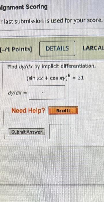 Solved ignment Scoring r last submission is used for your | Chegg.com