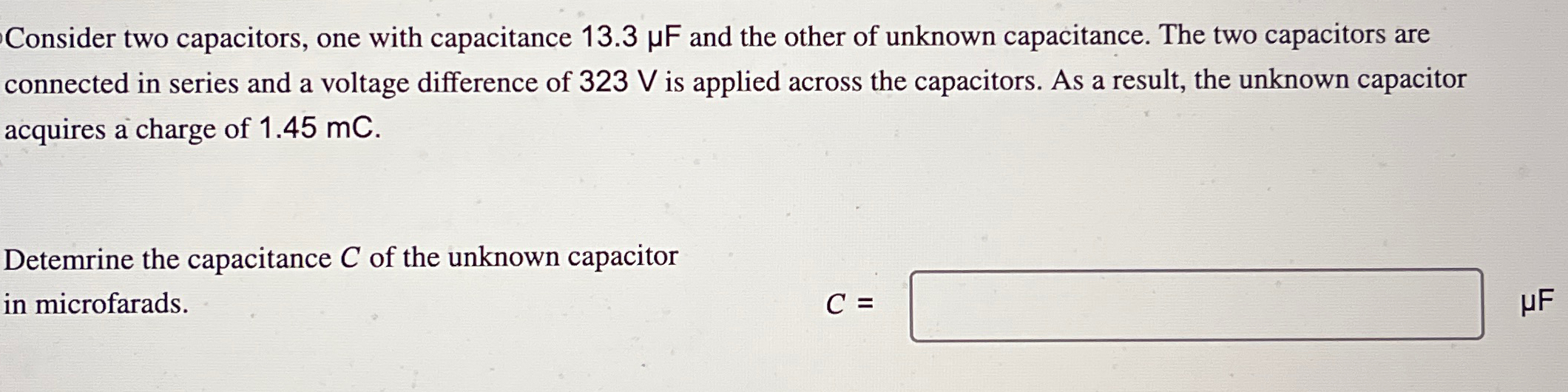 Solved Consider two capacitors, one with capacitance 13.3μF | Chegg.com