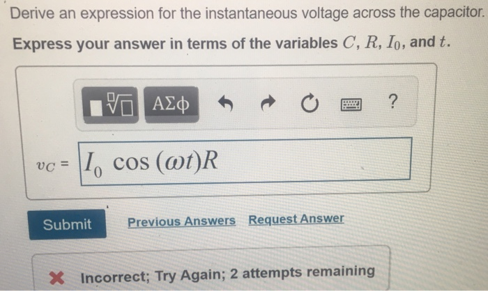 Solved Derive an expression for the instantaneous voltage | Chegg.com