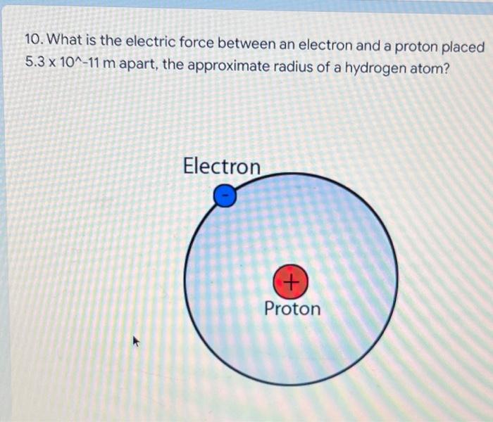 Solved 10. What is the electric force between an electron | Chegg.com