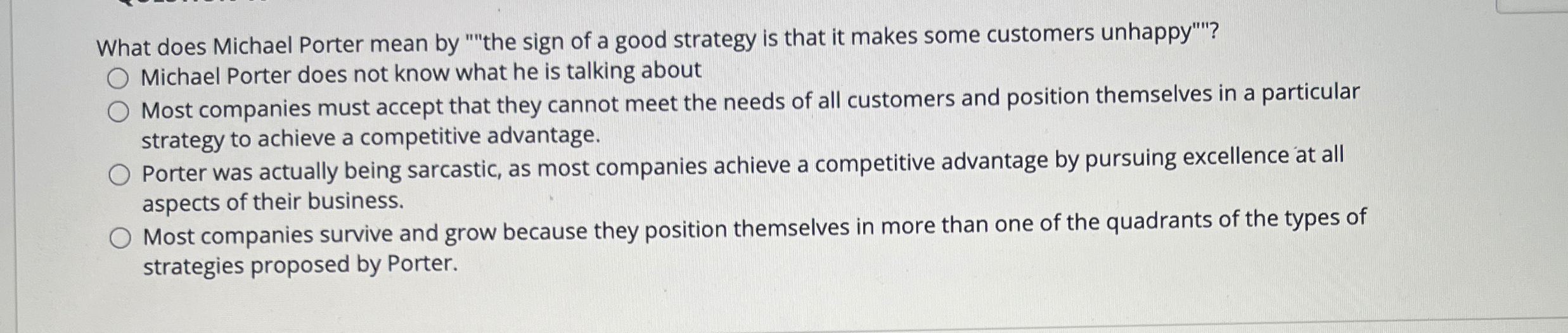 Solved What does Michael Porter mean by ""the sign of a good | Chegg.com