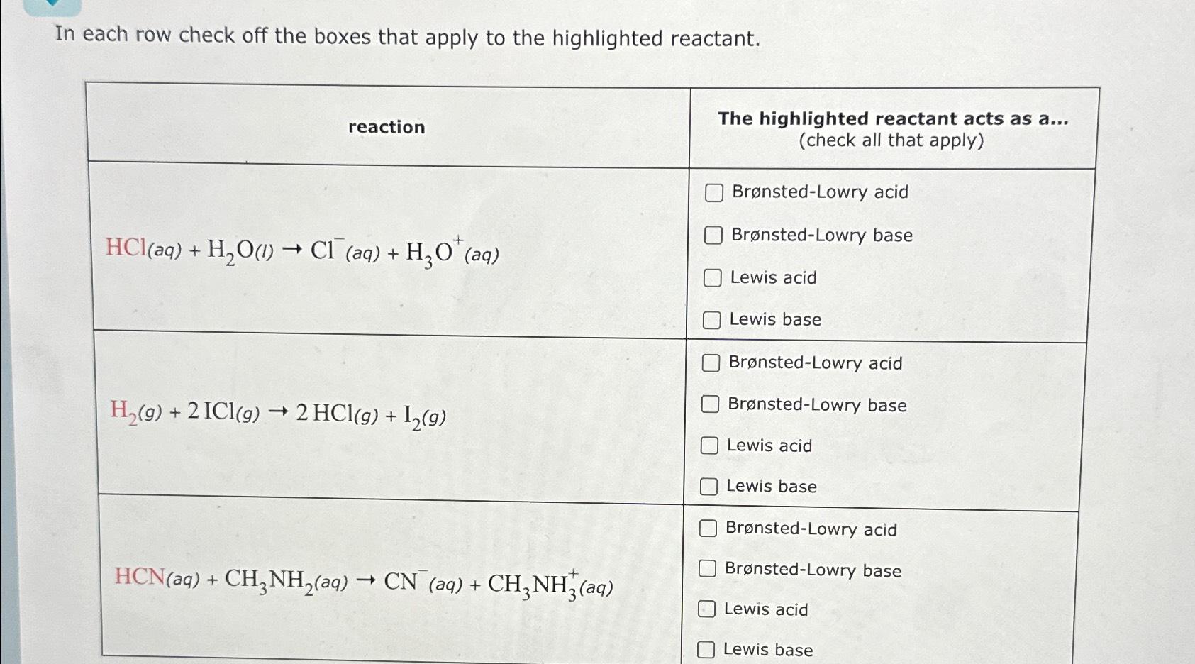 Solved In each row check off the boxes that apply to the | Chegg.com