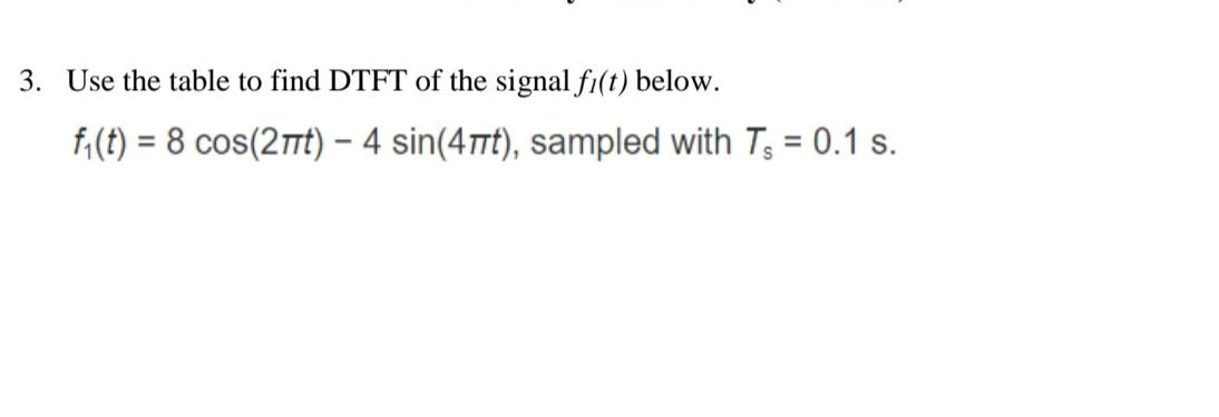 Solved 3. Use the table to find DTFT of the signal fi(t) | Chegg.com