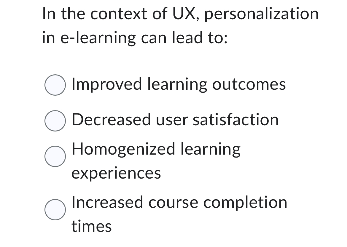 Solved In the context of UX, ﻿personalization in e-learning | Chegg.com