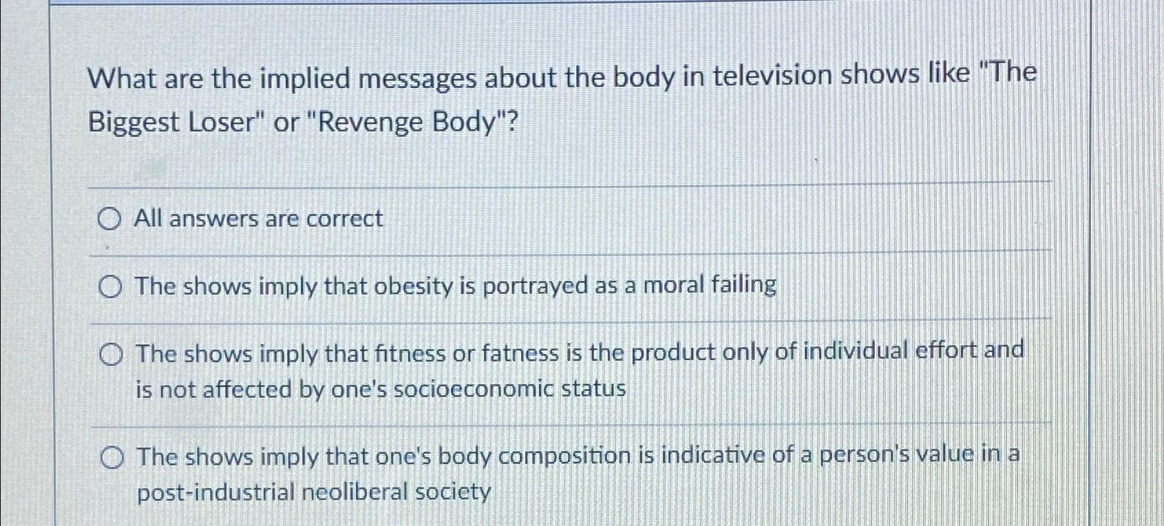 Solved What are the implied messages about the body in | Chegg.com