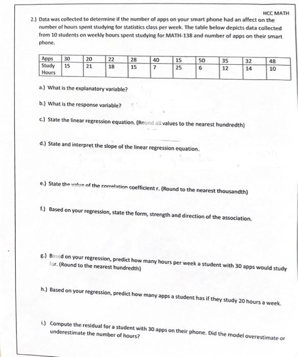 Solved 2.) Data was collected to determine if the number of | Chegg.com