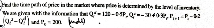Solved Find the time path of price in the market where price | Chegg.com