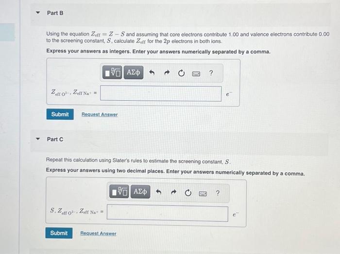 Solved Using the equation Zeff =Z−S and assuming that core | Chegg.com