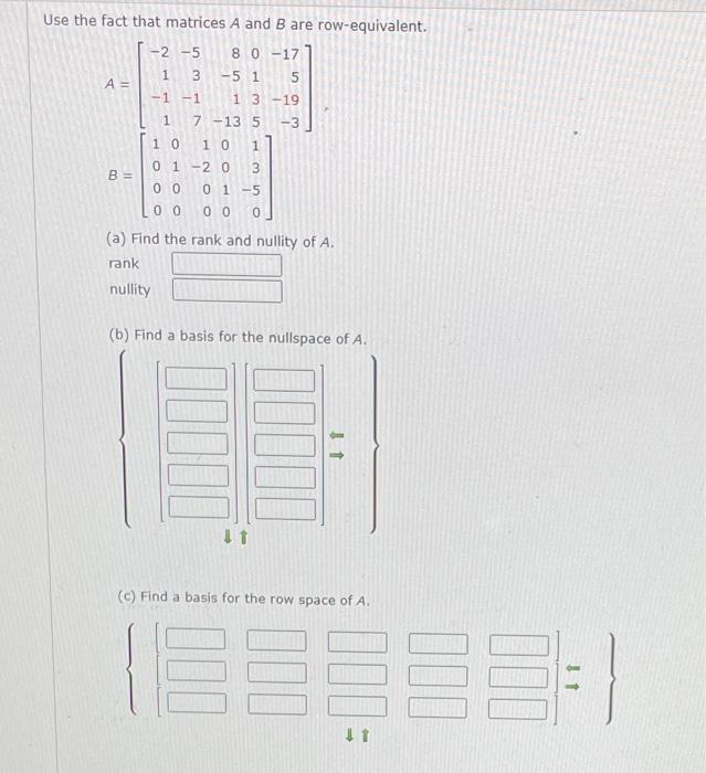 Solved Use the fact that matrices A and B are | Chegg.com