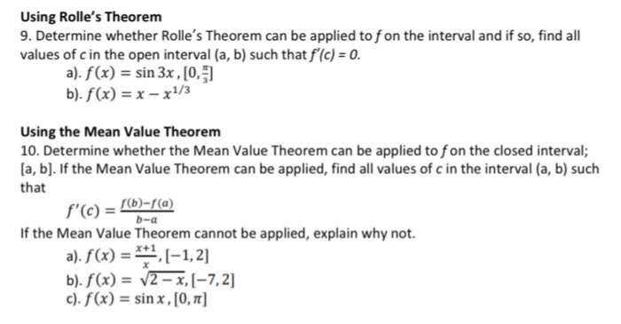 Solved Using Rolle's Theorem 9. Determine whether Rolle's | Chegg.com
