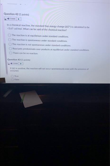 Solved Question 42 (2 points) Listen In a chemical reaction, | Chegg.com