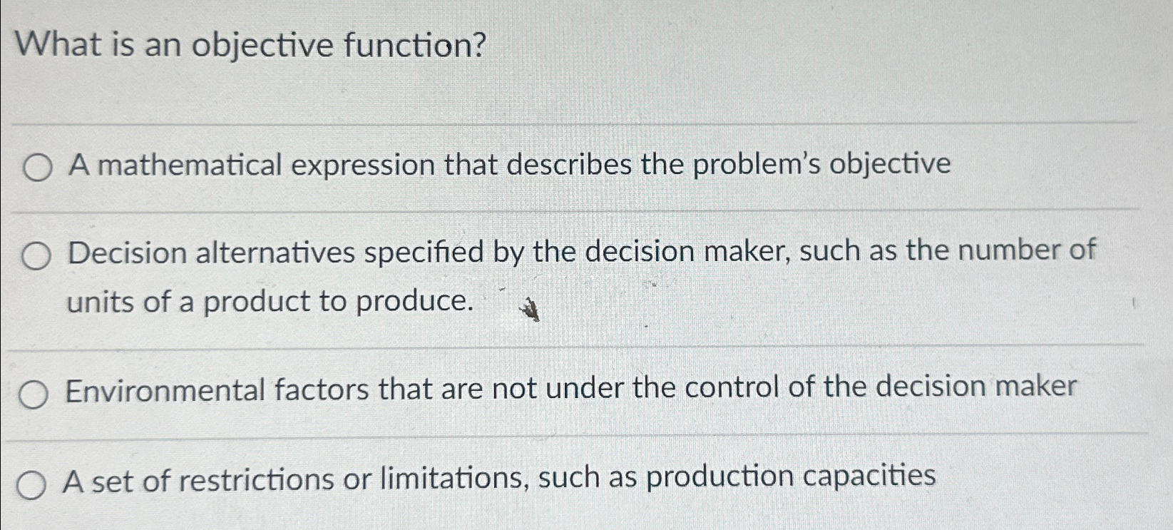 Solved What is an objective function?A mathematical | Chegg.com