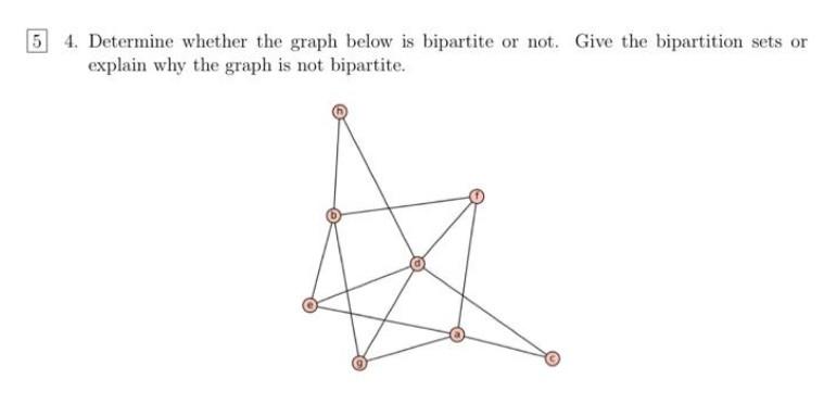 Solved 4. Determine whether the graph below is bipartite or | Chegg.com