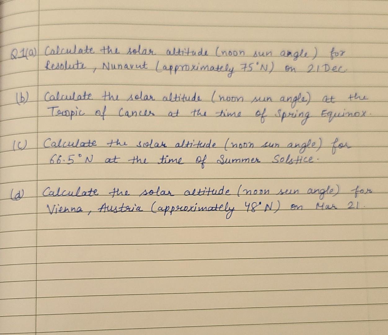 Solved pun Qya calculate the solar altitude (noon sun angle) | Chegg.com