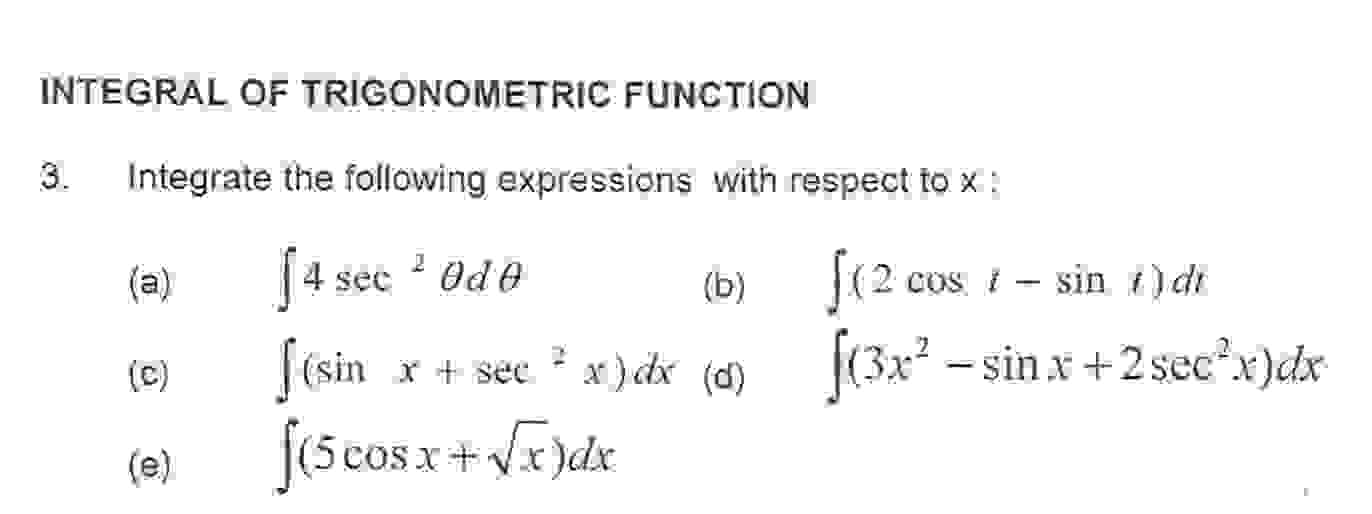 Solved Integral Of Trigonometric Functionintegrate The