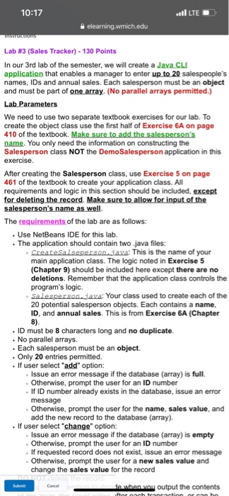 Solved 10:17 vil E elearning.wmich.edu Lab #3 (Sales | Chegg.com
